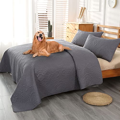 ENJOHOS Oversized King Bedspreads King Size Coverlet, Lightweight Bedspreads for Summer, Reversible Microfiber Embossed Bedding Cover, Dark Grey Quilt Coverlet Set, King/California King