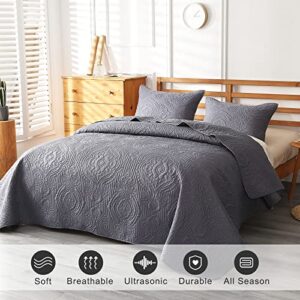 ENJOHOS Oversized King Bedspreads King Size Coverlet, Lightweight Bedspreads for Summer, Reversible Microfiber Embossed Bedding Cover, Dark Grey Quilt Coverlet Set, King/California King