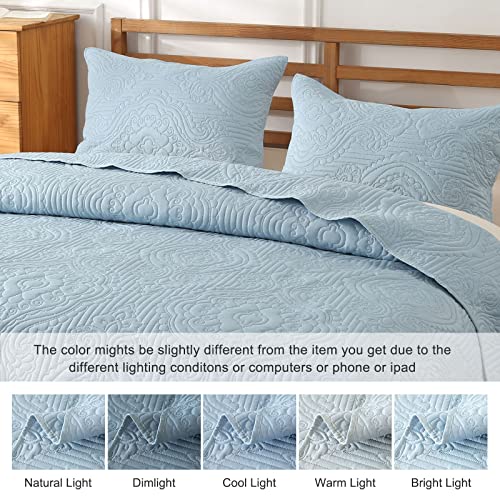 ENJOHOS King Size Quilt Set - Oversized King Bedspreads, Lightweight Bedspreads for Summer, Reversible Microfiber Embossed Bedding Cover, Blue Quilt Coverlet Set, King/California King