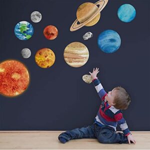 solar system wall stickers for kids , universe space wall sticker, large size planet wall decal, space wall decor for bedroom classroom playroom nursery birthday gift idea(l)