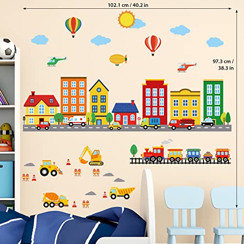 DECOWALL DS-8051 City Vehicles Wall Stickers Car Construction Truck Decals Removable for Kid Boys Nursery Bedroom Playroom Living Room Art Decor