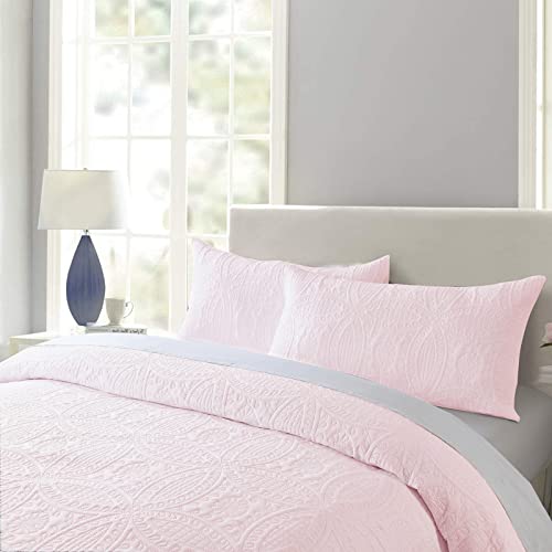 Boryard 3-Piece King Quilt Set, Lightweight Soft Bedspread (104x90 inches) with 2 Pillow Shams (20x36 inches), Pink