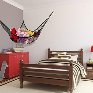 KOHUIJOO Toy Hammock for Stuffed Animals, Stuffed Animal Hammock Net Jumbo Plush Toy Storage Cornet Net 70" Wall Sling Giant Baby Kids Children Teddy Bear Mesh Toy Net Organizer Black