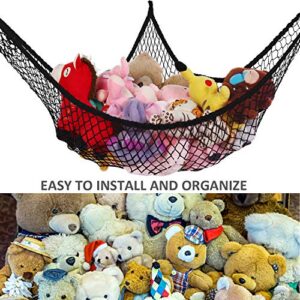 KOHUIJOO Toy Hammock for Stuffed Animals, Stuffed Animal Hammock Net Jumbo Plush Toy Storage Cornet Net 70" Wall Sling Giant Baby Kids Children Teddy Bear Mesh Toy Net Organizer Black