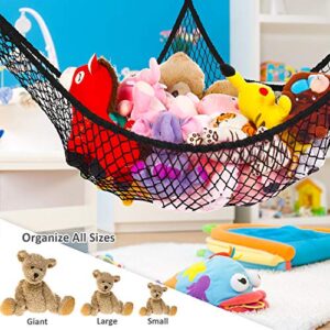 KOHUIJOO Toy Hammock for Stuffed Animals, Stuffed Animal Hammock Net Jumbo Plush Toy Storage Cornet Net 70" Wall Sling Giant Baby Kids Children Teddy Bear Mesh Toy Net Organizer Black