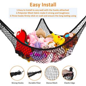 KOHUIJOO Toy Hammock for Stuffed Animals, Stuffed Animal Hammock Net Jumbo Plush Toy Storage Cornet Net 70" Wall Sling Giant Baby Kids Children Teddy Bear Mesh Toy Net Organizer Black