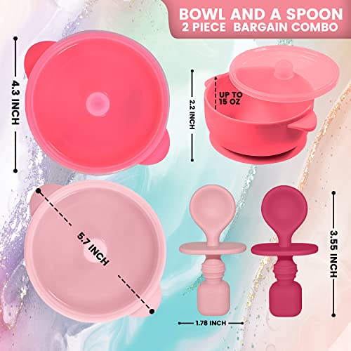 Sperric Silicone Suction Baby Bowl with Lid - BPA Free - 100% Food Grade Silicone - Infant Babies and Toddler Self Feeding (light/Dark Pink)