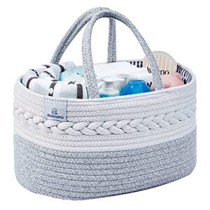 clearworld baby diaper caddy organizer - 100% cotton rope nursery storage bin for changing table and car,portable diaper caddy basket for boys and girls (grey)