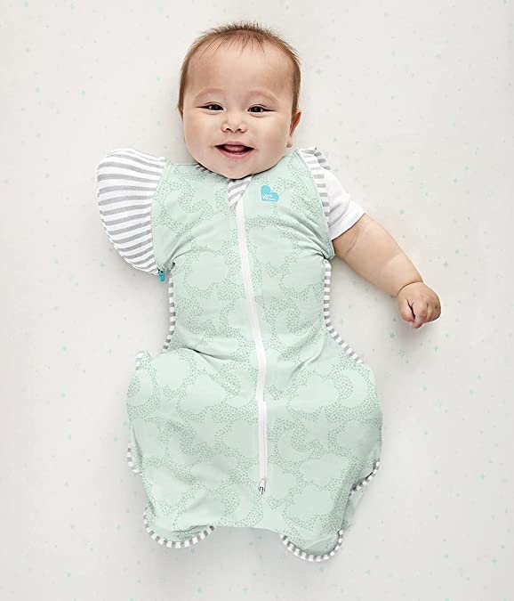 Love to Dream Transition Bag Organic 1.0 TOG, Celestial Dot Mint, Medium, 13-19 lbs., Patented Zip-Off Wings, Gently Help Baby Safely Transition from Being swaddled to arms Free Before Rolling Over