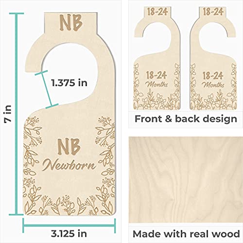 Baby Closet Size Dividers - 7x Premium Wood Nursery Closet Dividers for Baby Clothes - Botanical Eucalyptus Vines Leaf Plant Greenery Boho Nursery Decor - Baby Closet Dividers for Boy or Girl - [Wood]