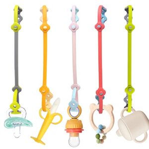 toy straps for baby 5pk silicone toy leash holder for stroller highchairs car seat, secure-a-toy adjustable length to keep toys clean