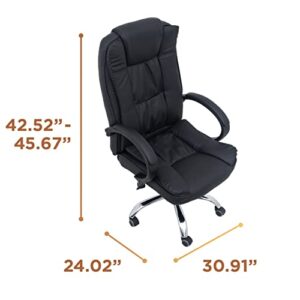 Comfty Fixed Armrests and Waterfall Edge Seat Executive Highback Leather Office Chair, 42.52"-45.67", Black