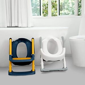 Kylinton® Potty Training Seat with Step Stool Ladder, Foldable Toddler Potty Seat for Toilet 2 in 1 Potty Training Toilet for Kids, Splash Guard Comfotable and Anti-Slip Pad for Boys Girls, Grey