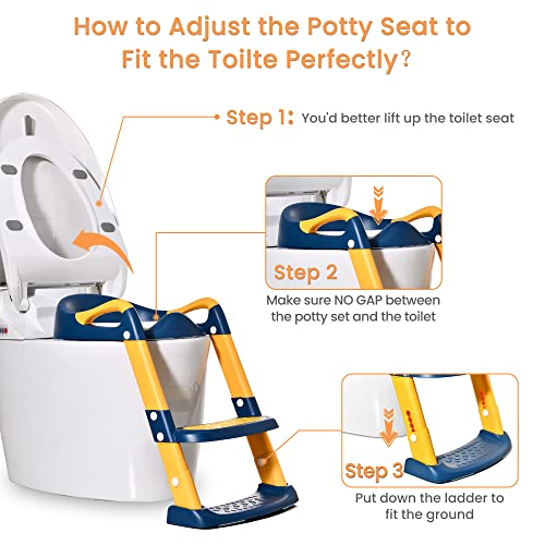 Kylinton® Potty Training Seat with Step Stool Ladder, Foldable Toddler Potty Seat for Toilet 2 in 1 Potty Training Toilet for Kids, Splash Guard Comfotable and Anti-Slip Pad for Boys Girls, Grey