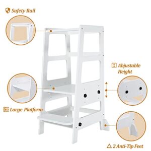 Zytty Toddler Step Stool Toddler Kitchen Stool, Adjustable-Height Toddler Tower Stool Kitchen Wooden Helper Step Stools for Kids, White