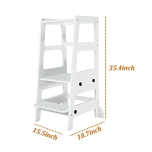 Zytty Toddler Step Stool Toddler Kitchen Stool, Adjustable-Height Toddler Tower Stool Kitchen Wooden Helper Step Stools for Kids, White