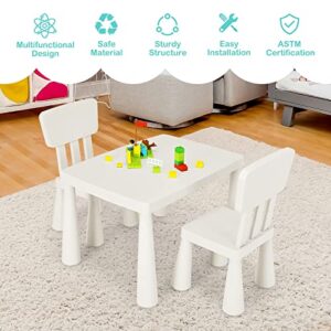 Costzon Kids Table and Chair Set, 3 Piece Plastic Children Activity Table for Reading, Drawing, Snack Time, Arts Crafts, Preschool, Kindergarten & Playroom, Easy Clean, Toddler Table & Chair (White)