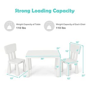 Costzon Kids Table and Chair Set, 3 Piece Plastic Children Activity Table for Reading, Drawing, Snack Time, Arts Crafts, Preschool, Kindergarten & Playroom, Easy Clean, Toddler Table & Chair (White)