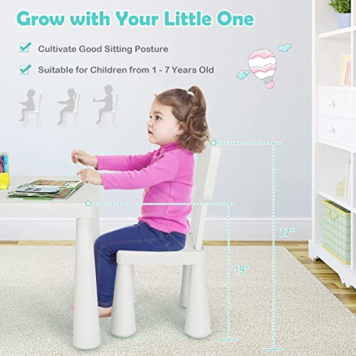 Costzon Kids Table and Chair Set, 3 Piece Plastic Children Activity Table for Reading, Drawing, Snack Time, Arts Crafts, Preschool, Kindergarten & Playroom, Easy Clean, Toddler Table & Chair (White)