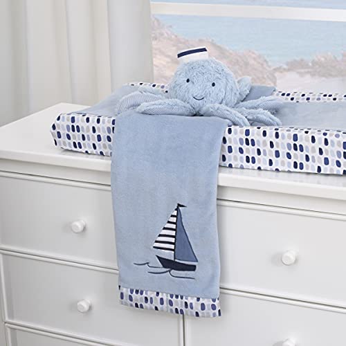 Nautica Nautical Adventure Blue Super Soft Coral Fleece Sailboat Baby Blanket, Light Blue, Navy, Grey, White