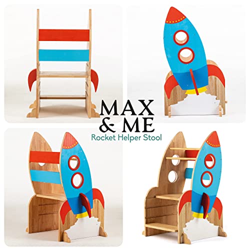 Max & Me Adorable Rocket Ship Toddler Kitchen Stool Helper, Adjustable Height Kitchen Stool for Toddlers. Safe Montessori Stool and Toddler Counter Stand Perfect for Learning and Baking