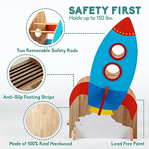 Max & Me Adorable Rocket Ship Toddler Kitchen Stool Helper, Adjustable Height Kitchen Stool for Toddlers. Safe Montessori Stool and Toddler Counter Stand Perfect for Learning and Baking