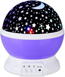 baby night lights christmas, moon star projector - 4 led bulbs 8 light color changing with usb cable 360 degree rotation, romantic night lighting lamp for birthday nursery women children kids baby