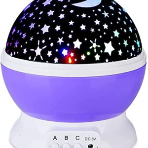 Baby Night Lights Christmas, Moon Star Projector - 4 LED Bulbs 8 Light Color Changing with USB Cable 360 Degree Rotation, Romantic Night Lighting Lamp for Birthday Nursery Women Children Kids Baby