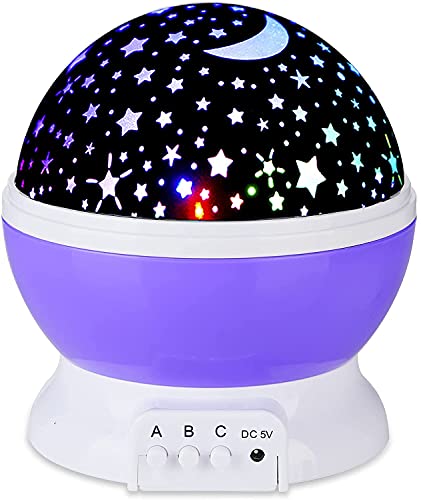 Baby Night Lights Christmas, Moon Star Projector - 4 LED Bulbs 8 Light Color Changing with USB Cable 360 Degree Rotation, Romantic Night Lighting Lamp for Birthday Nursery Women Children Kids Baby