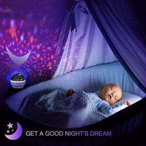 Baby Night Lights Christmas, Moon Star Projector - 4 LED Bulbs 8 Light Color Changing with USB Cable 360 Degree Rotation, Romantic Night Lighting Lamp for Birthday Nursery Women Children Kids Baby