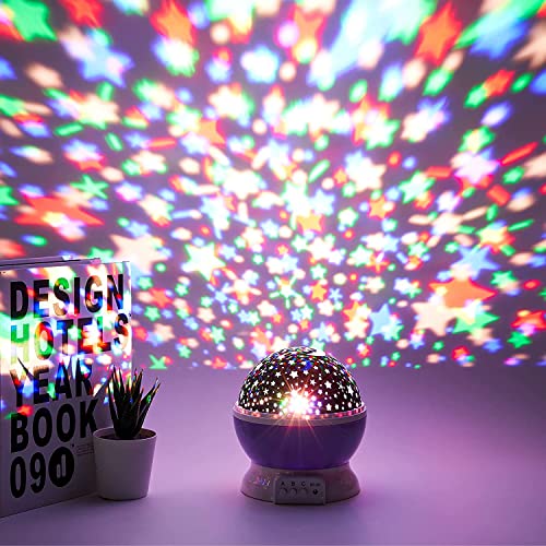 Baby Night Lights Christmas, Moon Star Projector - 4 LED Bulbs 8 Light Color Changing with USB Cable 360 Degree Rotation, Romantic Night Lighting Lamp for Birthday Nursery Women Children Kids Baby