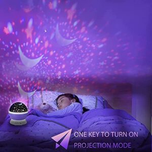 Baby Night Lights Christmas, Moon Star Projector - 4 LED Bulbs 8 Light Color Changing with USB Cable 360 Degree Rotation, Romantic Night Lighting Lamp for Birthday Nursery Women Children Kids Baby