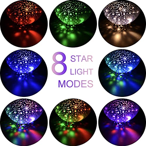 Baby Night Lights Christmas, Moon Star Projector - 4 LED Bulbs 8 Light Color Changing with USB Cable 360 Degree Rotation, Romantic Night Lighting Lamp for Birthday Nursery Women Children Kids Baby