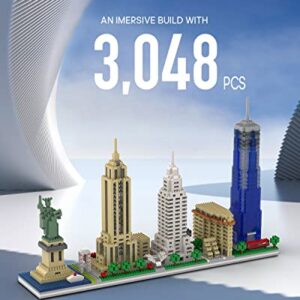 dOvOb Architecture New York Skyline Micro Mini Blocks Building Set, 3048 Pieces Bricks,3D Puzzle Collection Model Kit as Gift for Adults or Kids