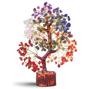 yuvdipr seven chakra crystal bonsai tree of life buddha healing generator feng shui reiki balancing generator spiritual room wealth office desk gift bonsai homed décor gemstone golden wire 10-12 "