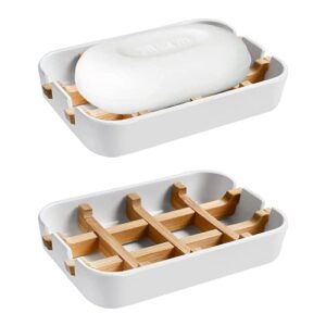 aoheuo modern bamboo fiber soap holder and soap dish combination (removable), white, 5.12 long by 3 wide, 0.98 inches high, used in kitchens, bathrooms, and bar sinks