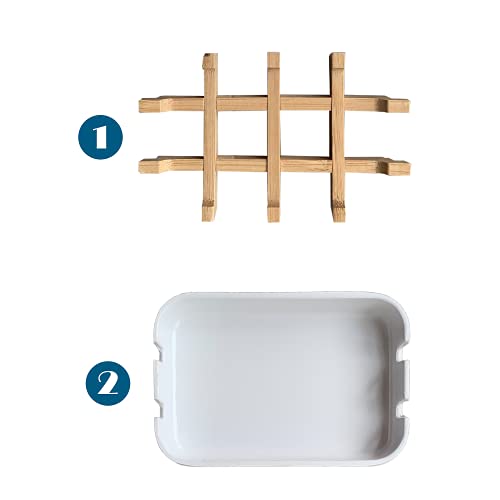 Aoheuo Modern Bamboo Fiber soap Holder and soap Dish Combination (Removable), White, 5.12 Long by 3 Wide, 0.98 inches high, Used in Kitchens, bathrooms, and bar Sinks