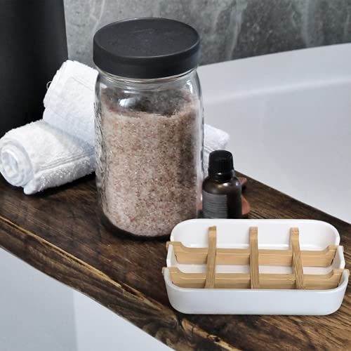 Aoheuo Modern Bamboo Fiber soap Holder and soap Dish Combination (Removable), White, 5.12 Long by 3 Wide, 0.98 inches high, Used in Kitchens, bathrooms, and bar Sinks