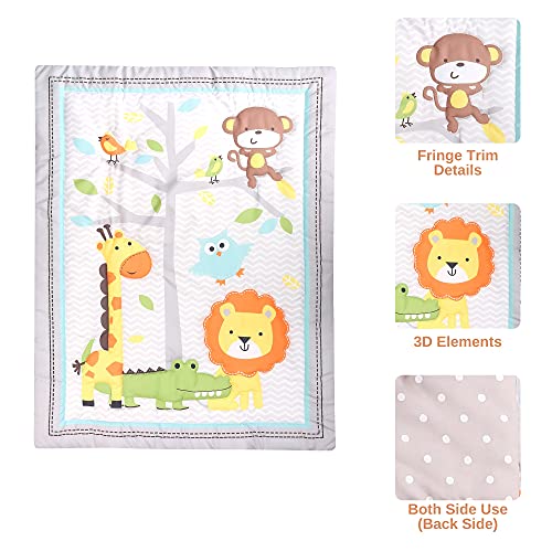 Baby Bees 3 Pieces Jungle Party Crib Bedding Sets for Boys and Girls | Baby Bedding Set of Crib Fitted Sheet, Quilt for Standard Size Crib