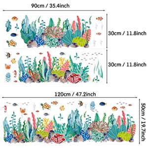 2 Sheets Large Under The Sea Wall Decals Ocean Creature Sea Life Stickers Removable Seaweed Sea Turtle Jellyfish Fish Ocean Grass Decor for Kids Baby Nursery Bedroom Playroom Bathroom Living Room