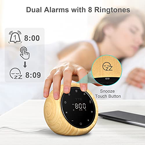 YTE White Noise Machine with Alarm Clock, 20 High Fidelity Soothing Sounds, Full Touch Control, Timer and Memory Function, Sleep Sound Machine for Baby, Adults, Home and Office