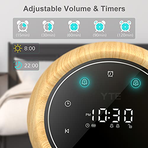 YTE White Noise Machine with Alarm Clock, 20 High Fidelity Soothing Sounds, Full Touch Control, Timer and Memory Function, Sleep Sound Machine for Baby, Adults, Home and Office