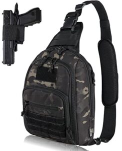 dbtac tactical bag shoulder chest pack with sling for concealed carry of handgun (black camo)