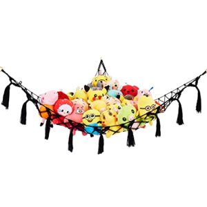 linxius stuffed animal hammock, net for stuffed animals, jumbo toy hammock for stuff animals plush toy storage corner hanging wall net large boho corner teddy bear net for kids black