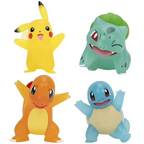 Pokemon Battle Figure 4 Pack - Translucent Figures Features 3-Inch Pikachu, Charmander, Bulbasaur, Squirtle - Authentic Details