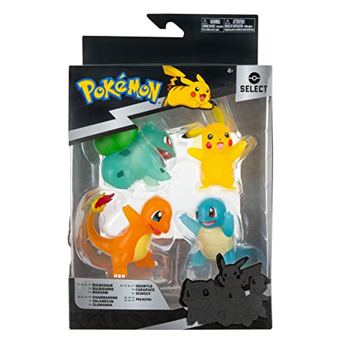 Pokemon Battle Figure 4 Pack - Translucent Figures Features 3-Inch Pikachu, Charmander, Bulbasaur, Squirtle - Authentic Details