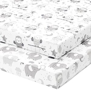 pack and play sheets fitted – compatible with graco pack n play playard crib and other 27 x 39 inch playpen mattress – snuggly soft 100% jersey cotton – 2 pack play yard sheet set for boys & girls