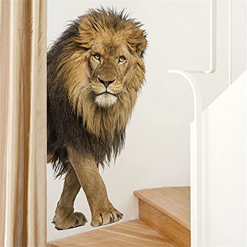 ROFARSO Lifelike Cool Lion Tropical Animal Wall Stickers Removable Wall Decals Art Decorations Decor for Bedroom Living Room Murals