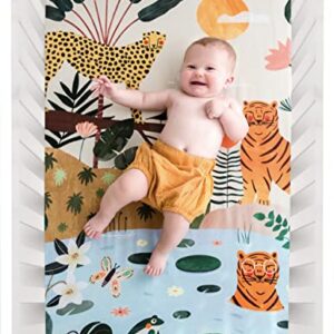 Rookie Humans 100% Cotton Sateen Fitted Crib Sheet: in The Jungle. Modern Nursery, Use as a Photo Background for Your Baby Pictures. Standard Crib Size (52 x 28 inches)