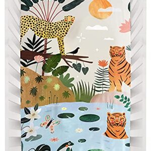 Rookie Humans 100% Cotton Sateen Fitted Crib Sheet: in The Jungle. Modern Nursery, Use as a Photo Background for Your Baby Pictures. Standard Crib Size (52 x 28 inches)